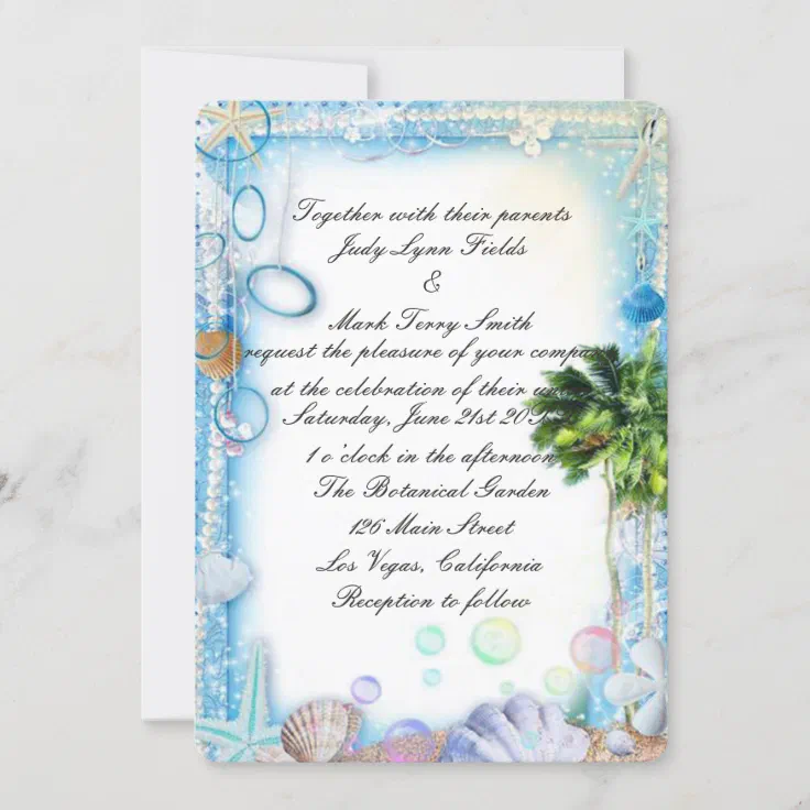 Tropical Beach Seashell Wedding Invitation | Zazzle