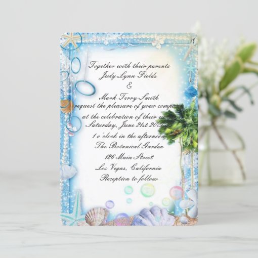Tropical Beach Seashell Wedding Invitation | Zazzle