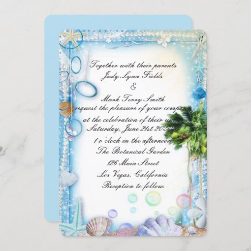 Tropical Beach Seashell Wedding Invitation | Zazzle