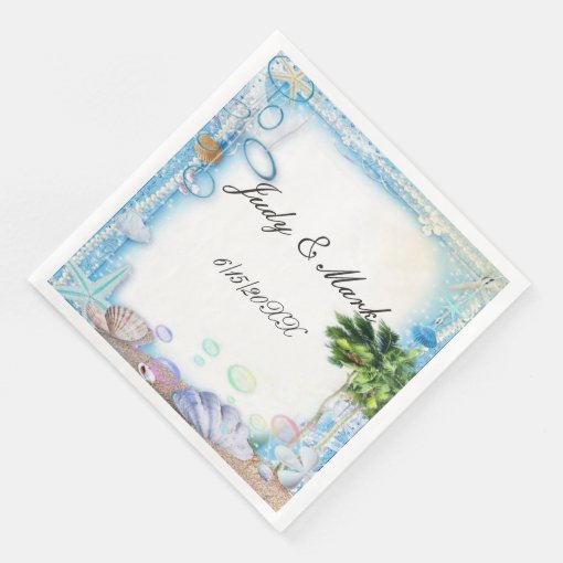 Tropical Beach Seashell Wedding Paper Napkins | Zazzle