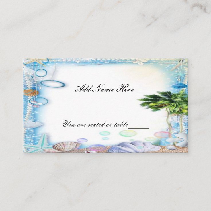 Tropical Beach Seashell Wedding Table Place Card | Zazzle