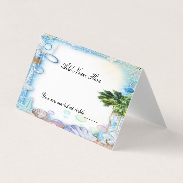 Tropical Beach Seashell Wedding Table Place Card | Zazzle.com