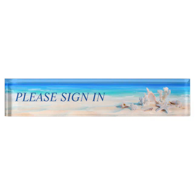 Tropical Beach Seashells Sand Desk Name Plate | Zazzle