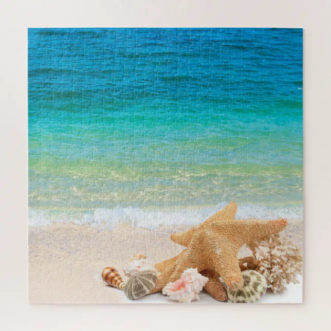 Tropical Beach Seashells Seastar Jigsaw Puzzle | Zazzle
