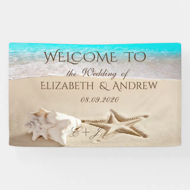 Tropical Beach,Seastar,Seashell Wedding Banner | Zazzle