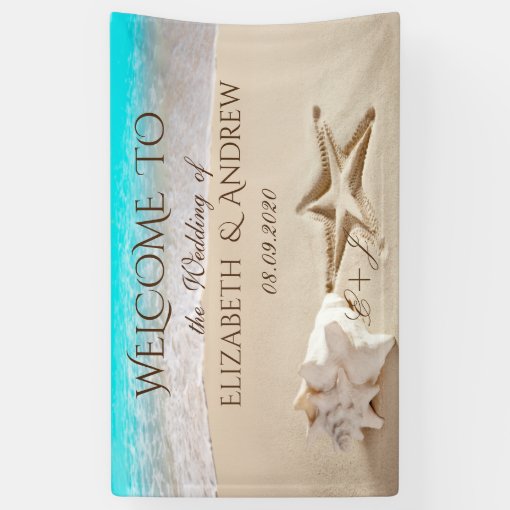 Tropical Beach,Seastar,Seashell Wedding Banner | Zazzle