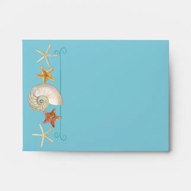 Tropical Beach Shells Starfish Nautilus Summer Envelope | Zazzle