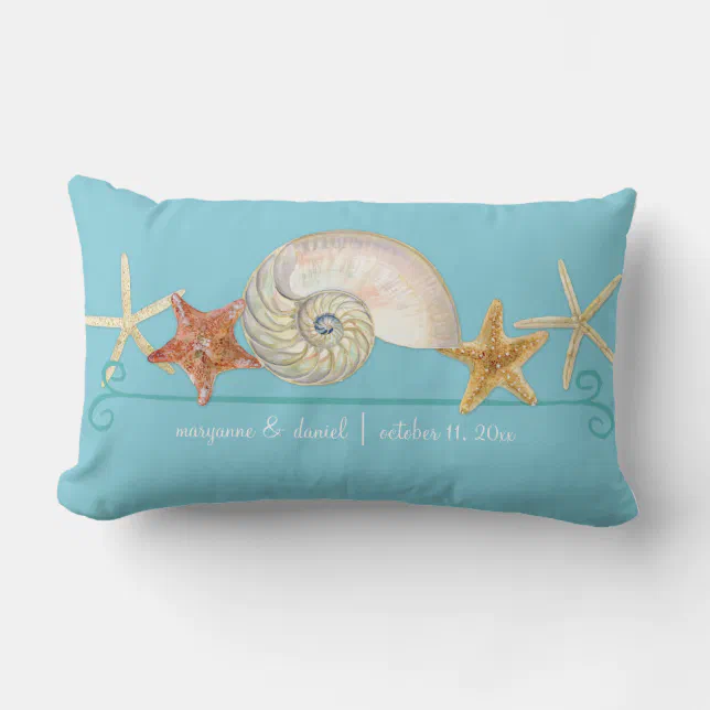 Tropical Beach Shells Starfish Nautilus Summer Lumbar Pillow | Zazzle