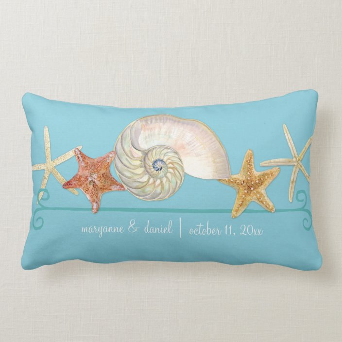 Tropical Beach Shells Starfish Nautilus Summer Lumbar Pillow | Zazzle.com