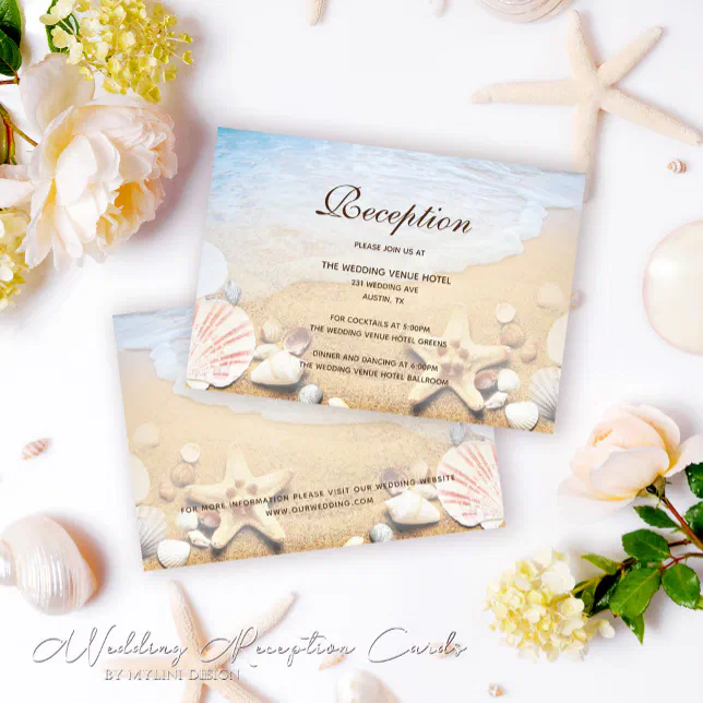 Tropical Beach Starfish Wedding Reception Card | Zazzle