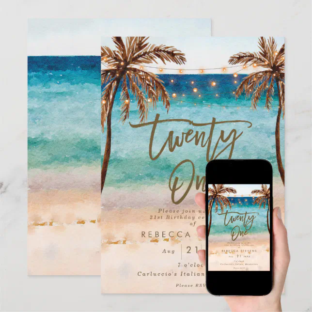 tropical beach summer 21st birthday party invitation | Zazzle