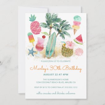 Tropical Beach Summer Fun Birthday Party Invitation | Zazzle