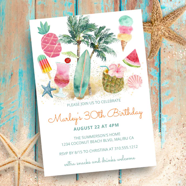 Tropical Beach Summer Fun Birthday Party Invitation | Zazzle