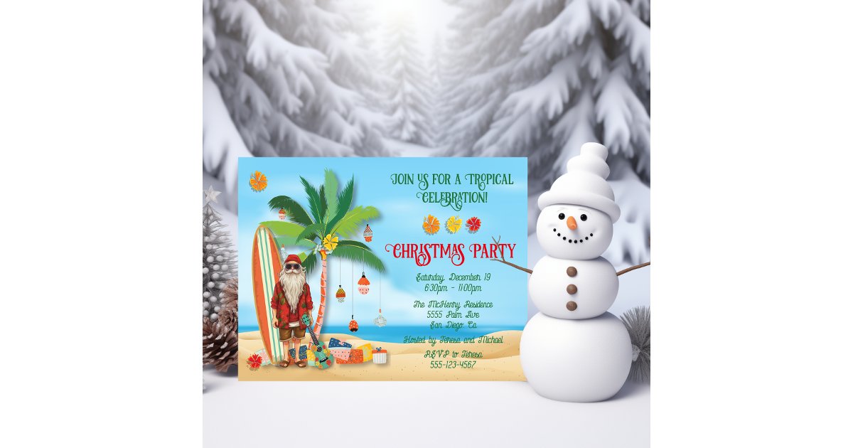 Tropical Beach Summer Santa Christmas Party Invitation | Zazzle