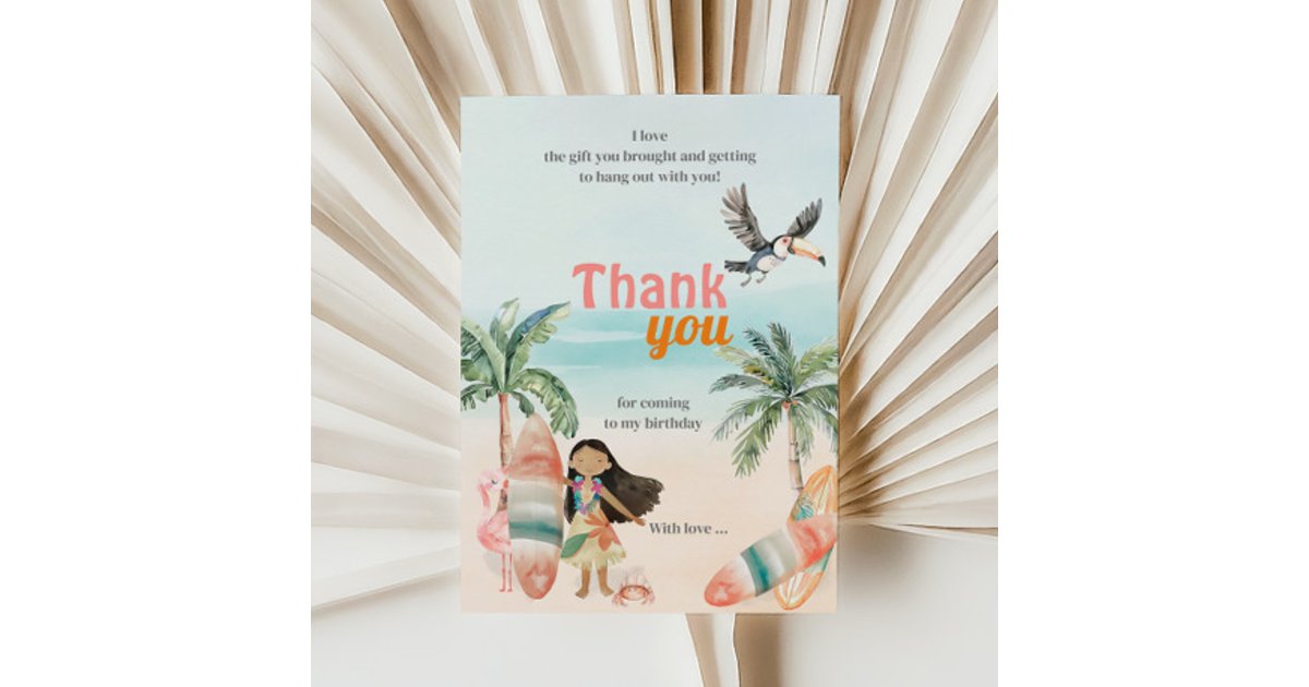 Tropical Beach Summer Surf Birthday Thank You Card | Zazzle