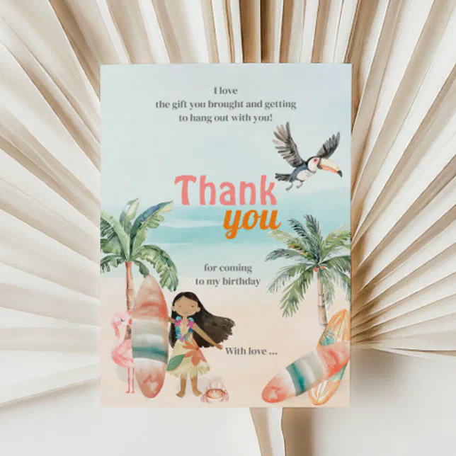 Tropical Beach Summer Surf Birthday Thank You Card | Zazzle