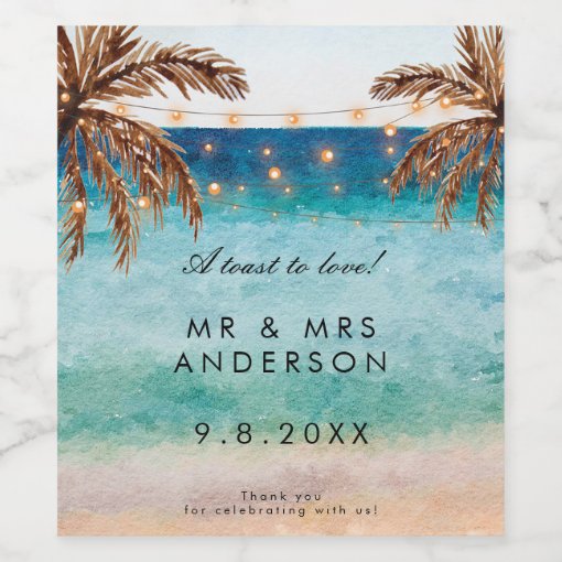 Tropical beach summer wedding party bottle wine label | Zazzle