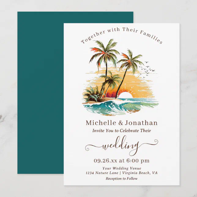 Tropical Beach Sunset Destination Wedding Invitation | Zazzle