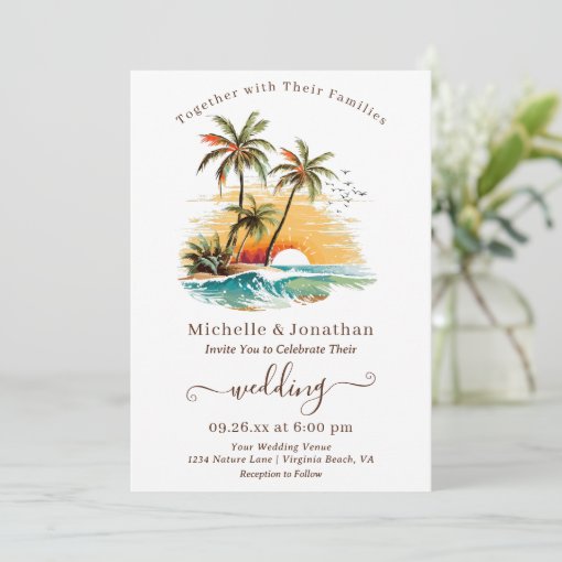 Tropical Beach Sunset Destination Wedding Invitation | Zazzle