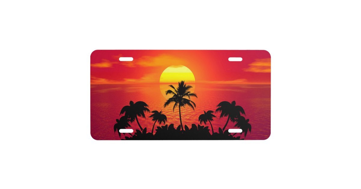 Tropical Beach Sunset License Plate | Zazzle