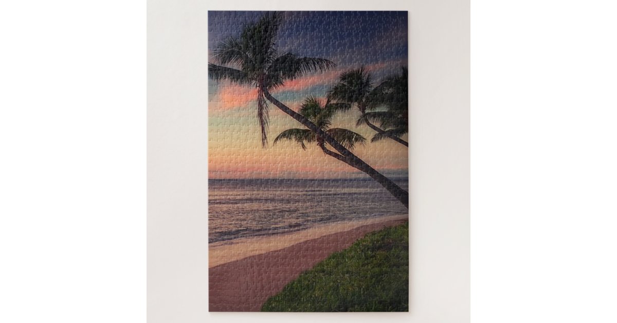 Tropical Beach Sunset Palms Jigsaw Puzzle | Zazzle