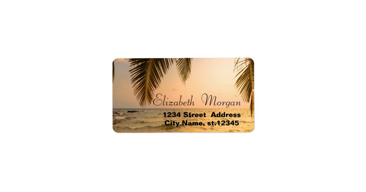 Tropical Beach,Sunset,Palms Label | Zazzle