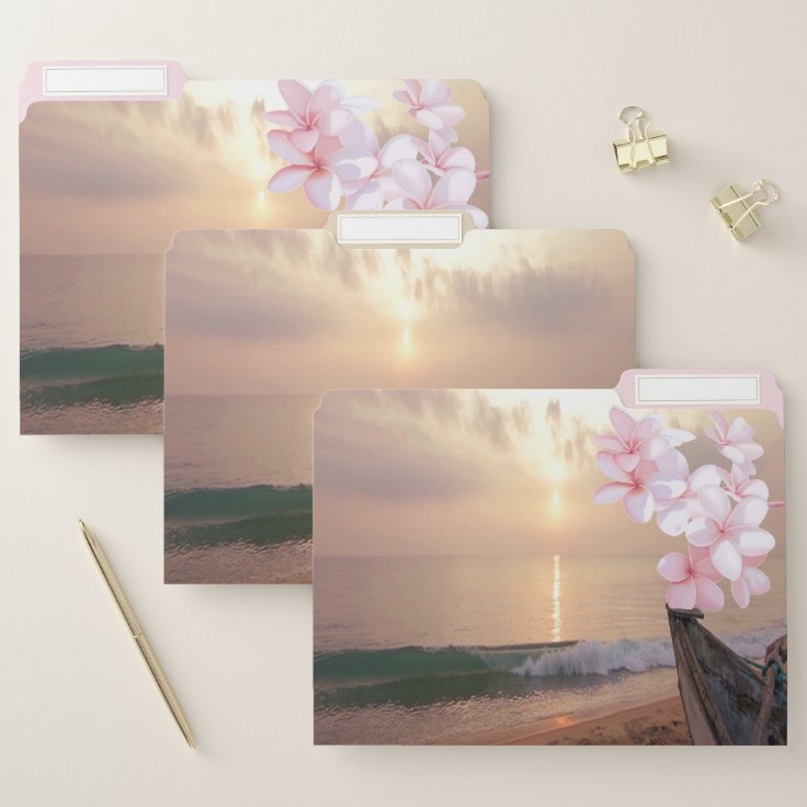 Tropical Beach Sunset,Plumeria File Folder | Zazzle