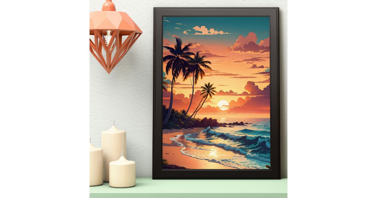 Tropical Beach Sunset Poster | Zazzle