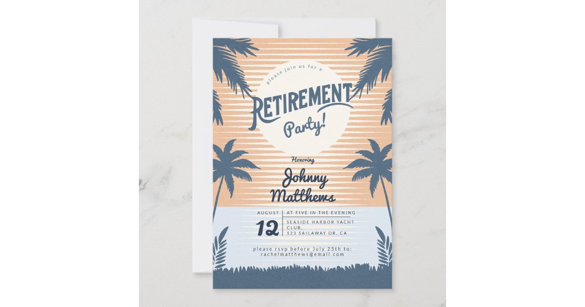 tropical beach sunset retirement party invitation | Zazzle