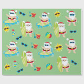 Tropical Beach Surfing Santa Cute Christmas Wrapping Paper | Zazzle