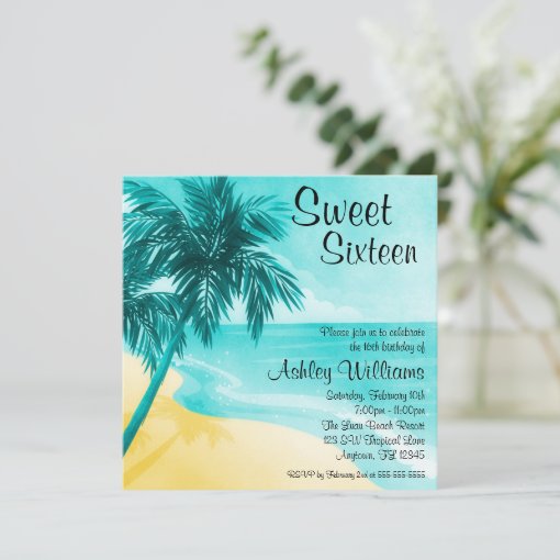 Tropical Beach Sweet 16 Birthday Party Invitations | Zazzle