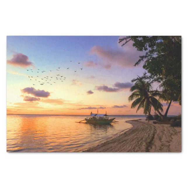 Tropical Beach Tahiti Island Sunset Tissue Paper | Zazzle