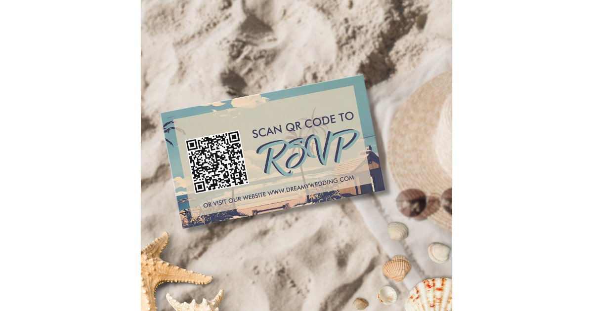 Tropical Beach Themed Wedding RSVP QR Code Enclosure Card | Zazzle