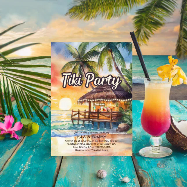 Tropical Beach Tiki Party Shower Invitation | Zazzle
