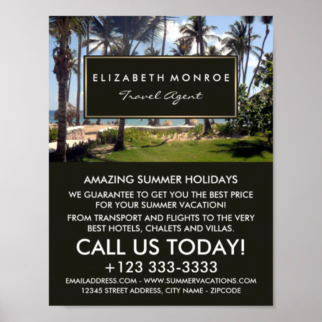 Tropical Beach, Travel Agent Advertising Poster | Zazzle