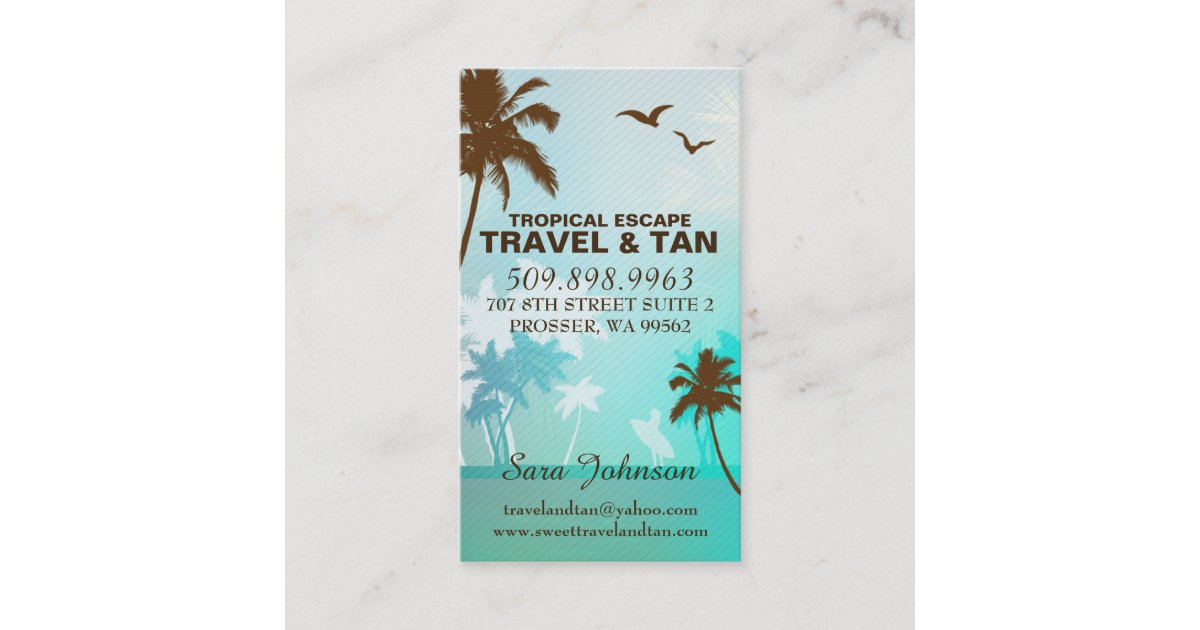 Tropical Beach Travel & Tan Business Card Blue | Zazzle