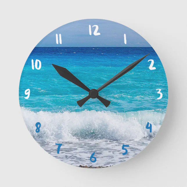 Tropical Beach Turquoise Water Blue Ocean Sea Foam Round Clock | Zazzle