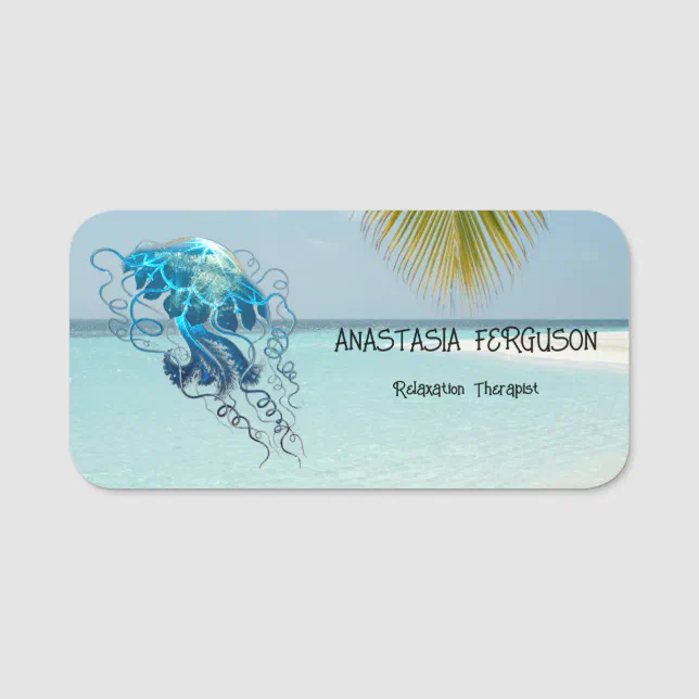 Tropical Beach Typography Minimalist Logo Chic Name Tag | Zazzle