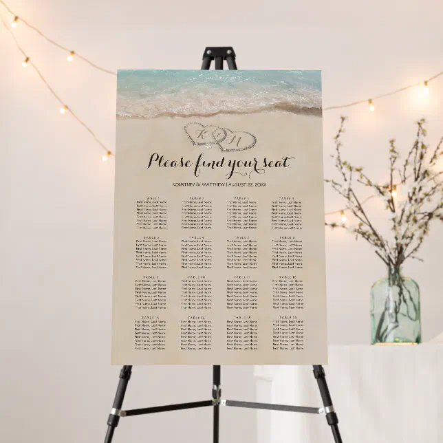 Tropical Beach Wedding 16 Table Seating Chart Foam Board | Zazzle