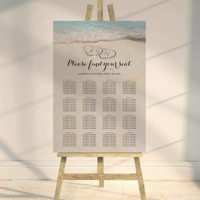 Tropical Beach Wedding 16 Table Seating Chart Foam Board | Zazzle