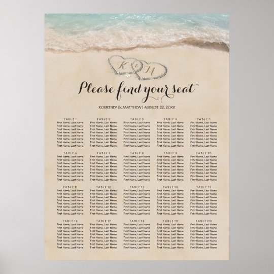 Tropical Beach Wedding 20 Table Seating Chart | Zazzle.com