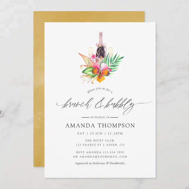 Tropical Beach Wedding Brunch and Bubbly Invitation | Zazzle