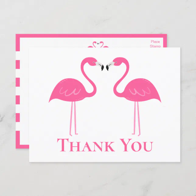 Tropical Beach Wedding Pink Flamingo Thank You Postcard | Zazzle