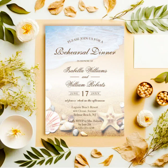 Tropical Beach Wedding Starfish Rehearsal Dinner Invitation | Zazzle