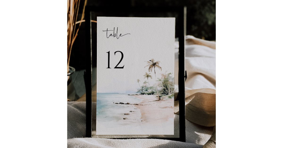 Tropical Beach Wedding Table Number Card | Zazzle