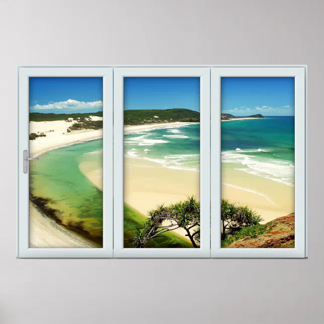 Tropical Beach White 3 Pane Window Illusion Poster | Zazzle