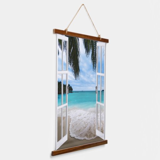 Tropical Beach Window Ocean View Wall Tapestry | Zazzle
