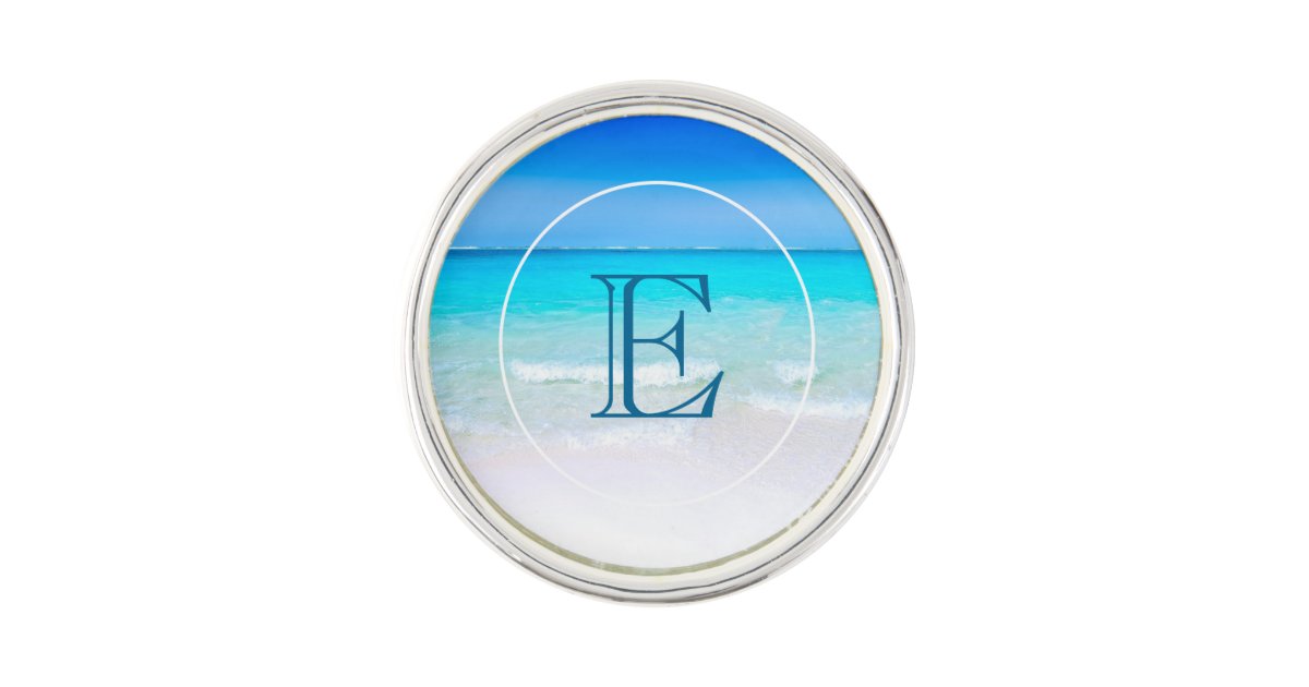Tropical Beach with a Turquoise Sea Monogram Lapel Pin | Zazzle