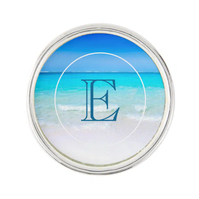 Tropical Beach with a Turquoise Sea Monogram Lapel Pin | Zazzle