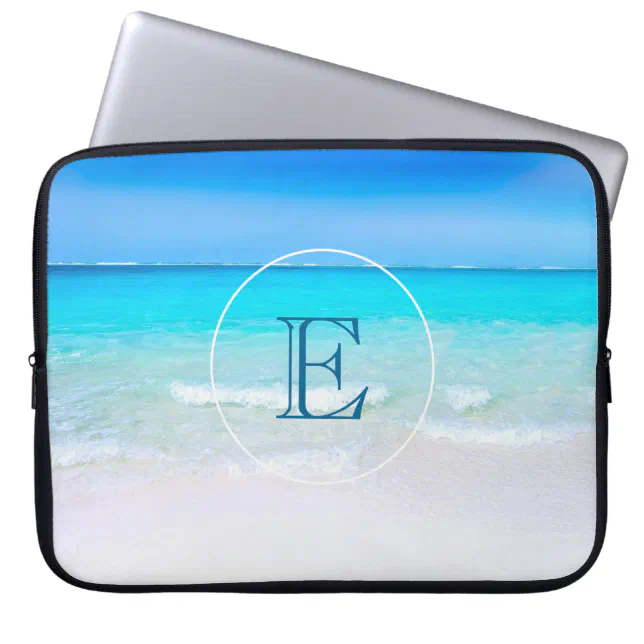 Tropical Beach with a Turquoise Sea Monogram Laptop Sleeve | Zazzle